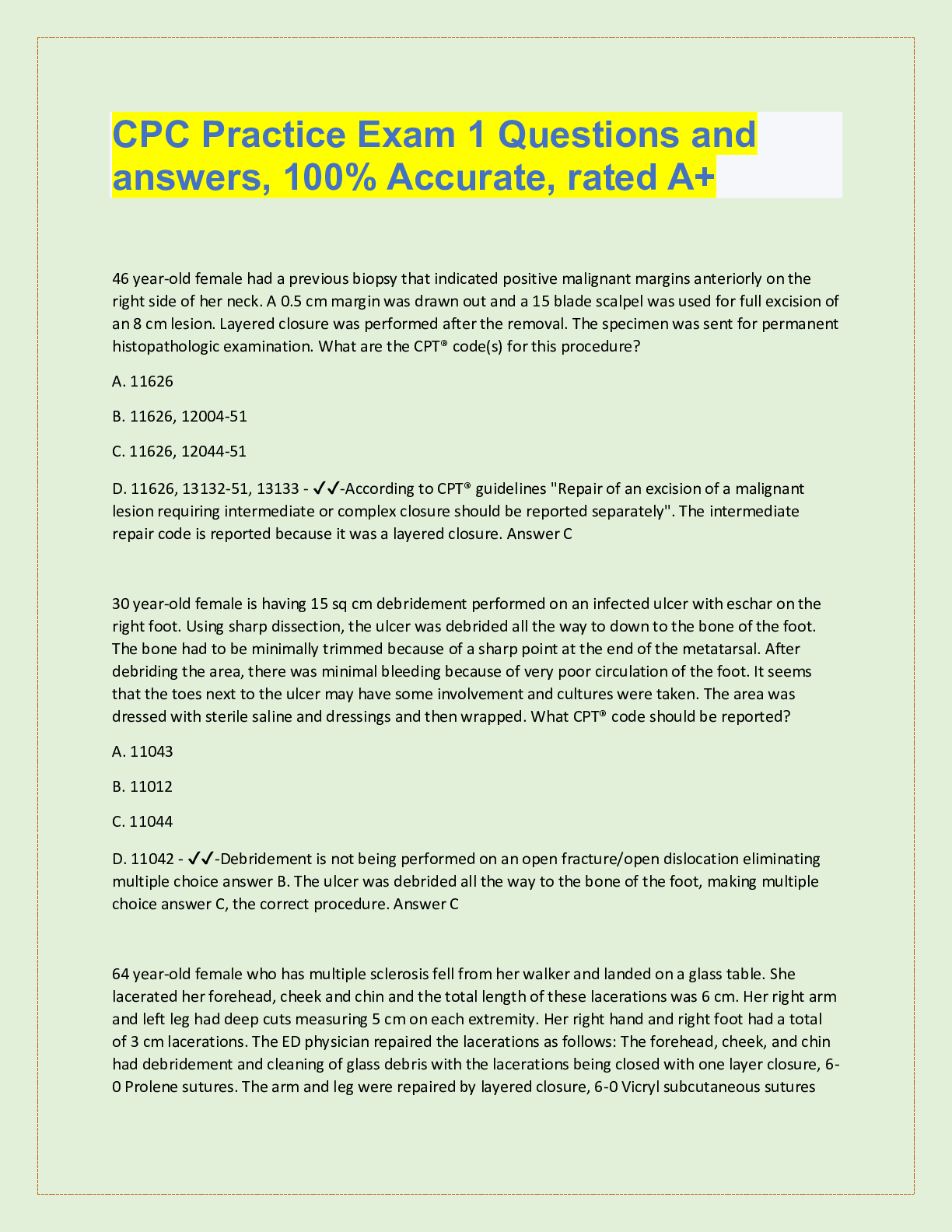CPC Practice Exam 1 Questions and answers, 100% Accurate, rated A+ - Scholarfriends